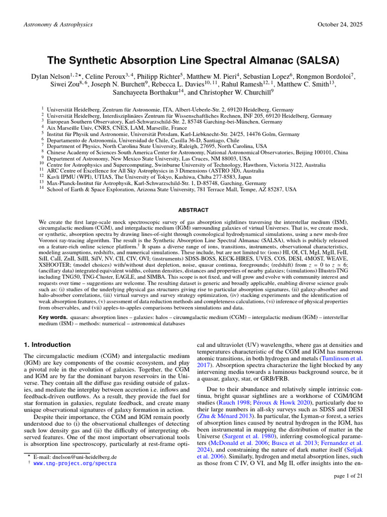 The Synthetic Absorption Line Spectral Almanac (SALSA) : Astronomy ...