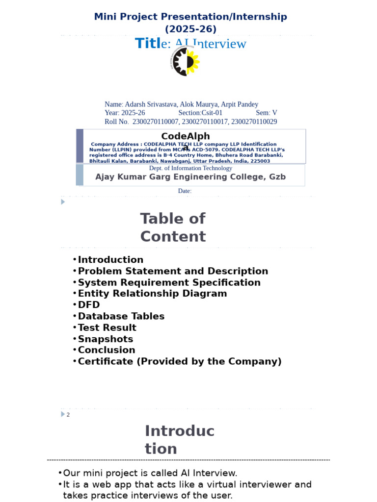 Our Mini Project Is Called AI Interview. It Is A Web App That Acts Like A - 20251010 - 124715 ...