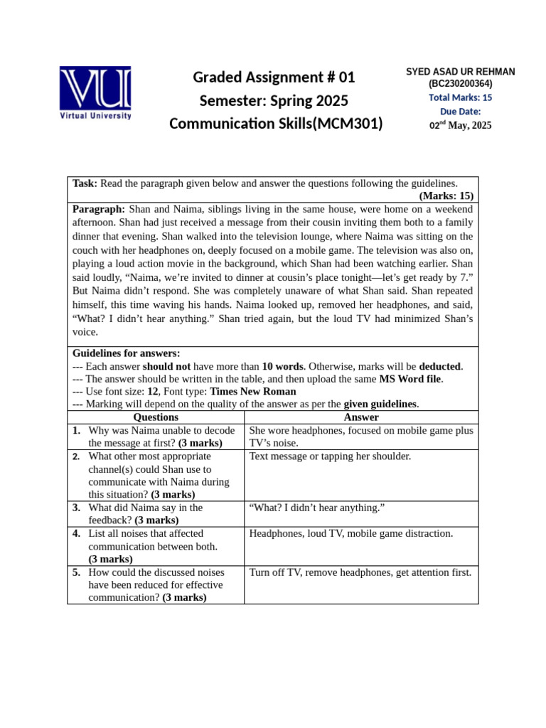 MCM301 Assignment 1 Sol | PDF | Communication