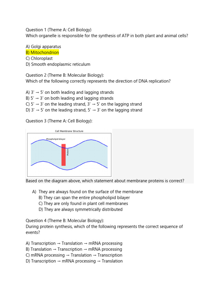 G12 Theme A and B Review QP | PDF | Cell (Biology) | Biology