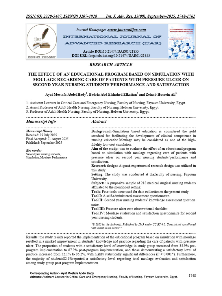 The Effect of An Educational Program Based On Simulation With Moulage ...
