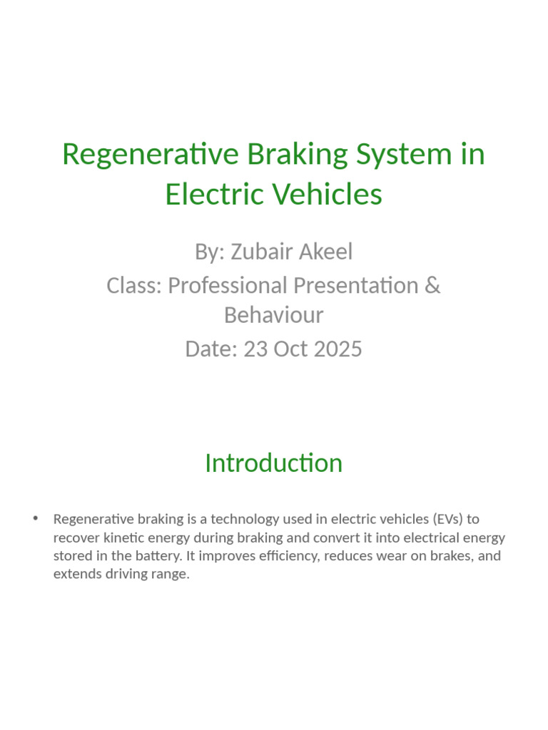 Regenerative Braking in Electric Vehicles | PDF
