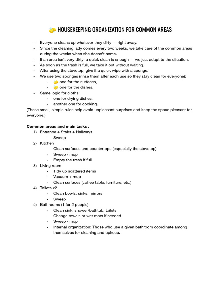 ? Housekeeping Organization For Common Areas | PDF | Housekeeping | Home