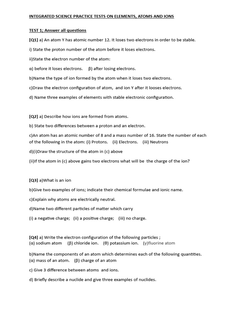 BECE Examination Practice Questions For Candidates | PDF | Ion | Atoms