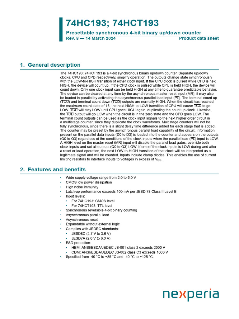 74HC193 | PDF | Digital Electronics | Electronic Engineering