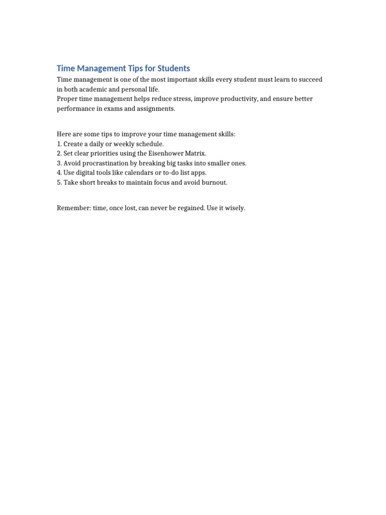 Time Management Tips For Students | PDF