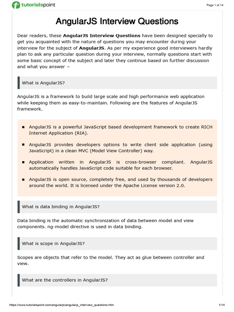 AngularJS Interview Questions - Tutorialspoint | PDF | Angular Js | Html