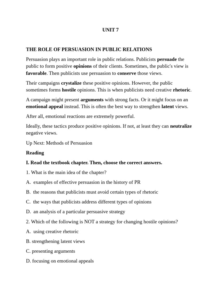 QHCC - T9-2025 - UNIT 7 | PDF | Persuasion | Rhetoric