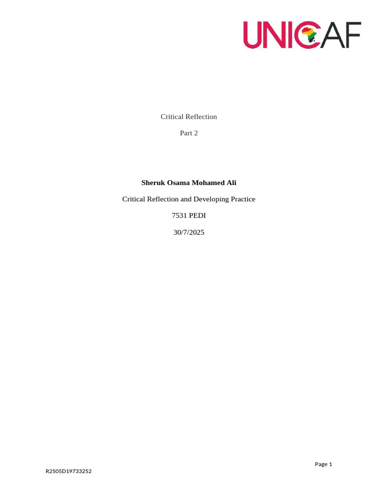 Sheruk Ali Critical Reflection Part 2 | PDF | Reflective Practice | Learning