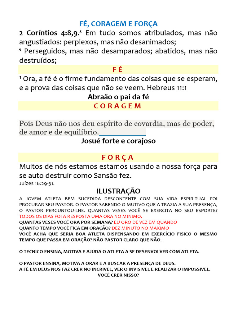 Fé, Coragem e Força na Vida Cristã | PDF