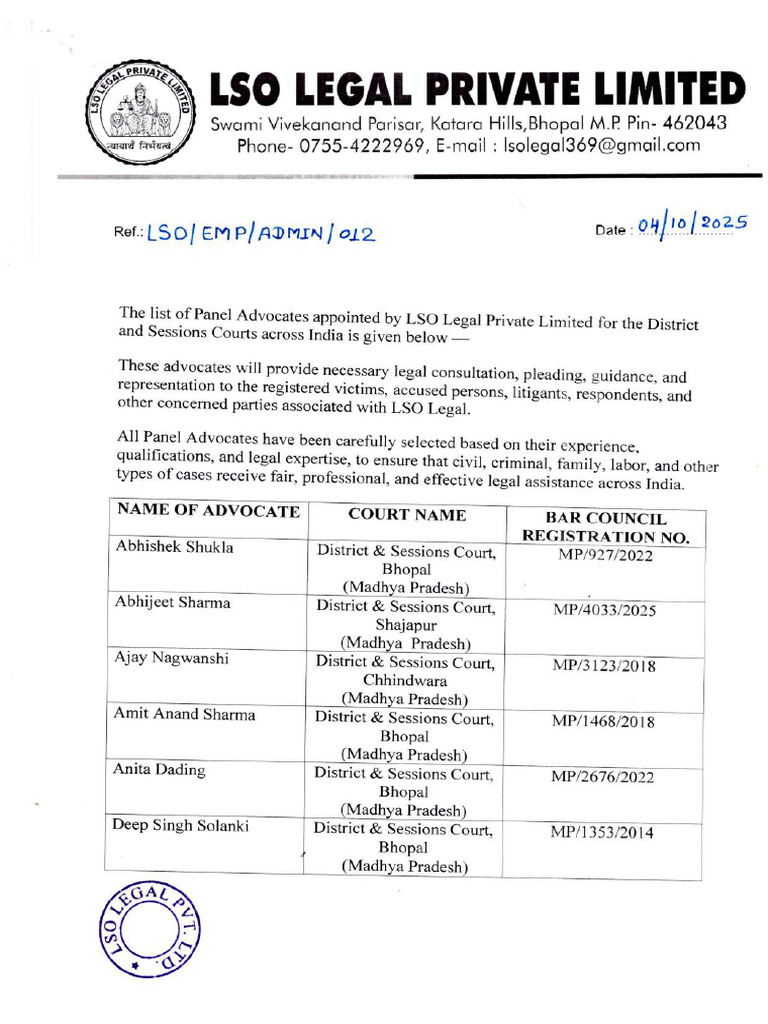 Advocate Panel List For District and Subordinate Court - 1760447714 | PDF