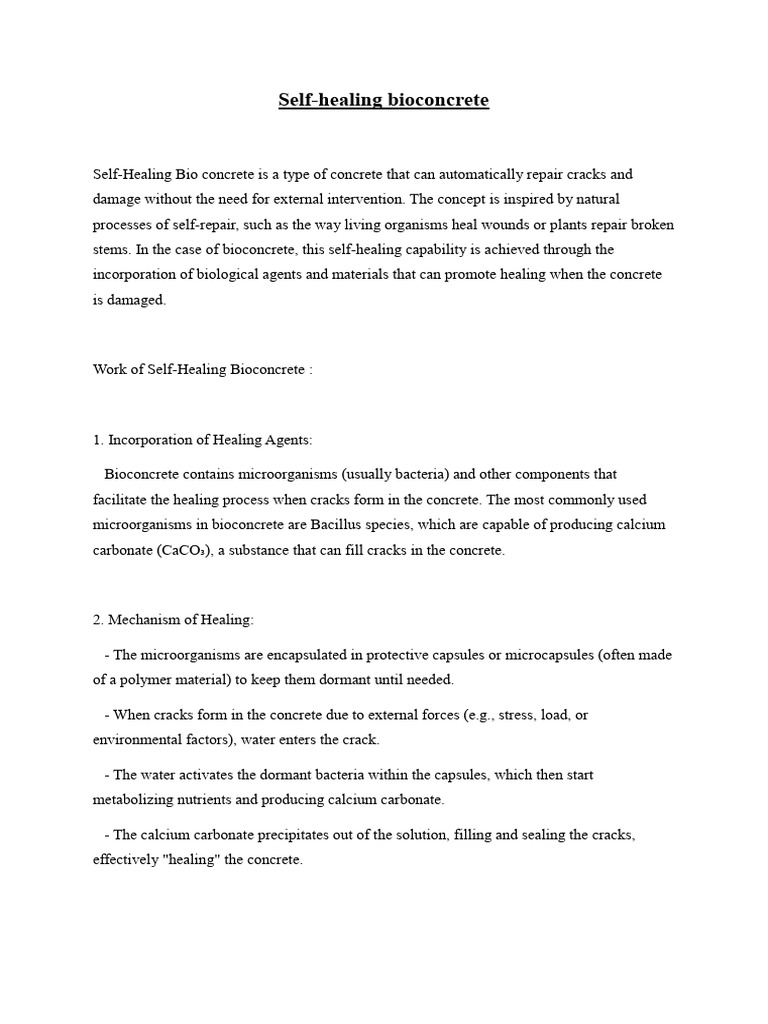 Self-Healing Bioconcrete Explained | PDF | Materials | Physical Sciences