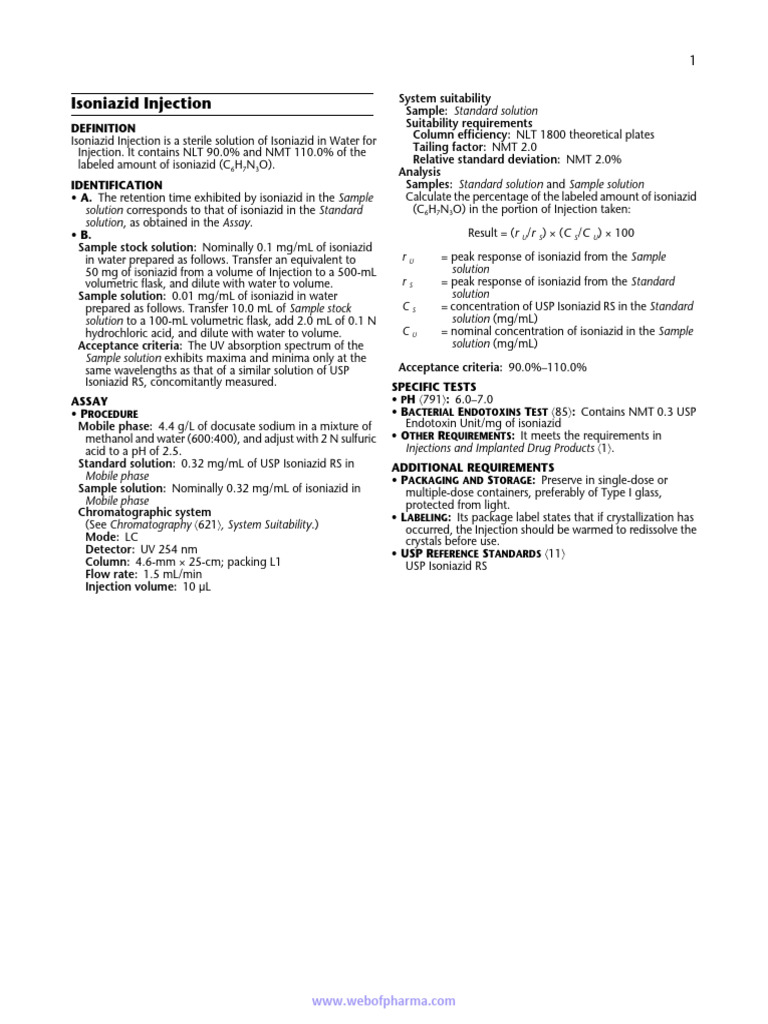 Isoniazid Injection Specifications Guide | PDF | Chromatography ...
