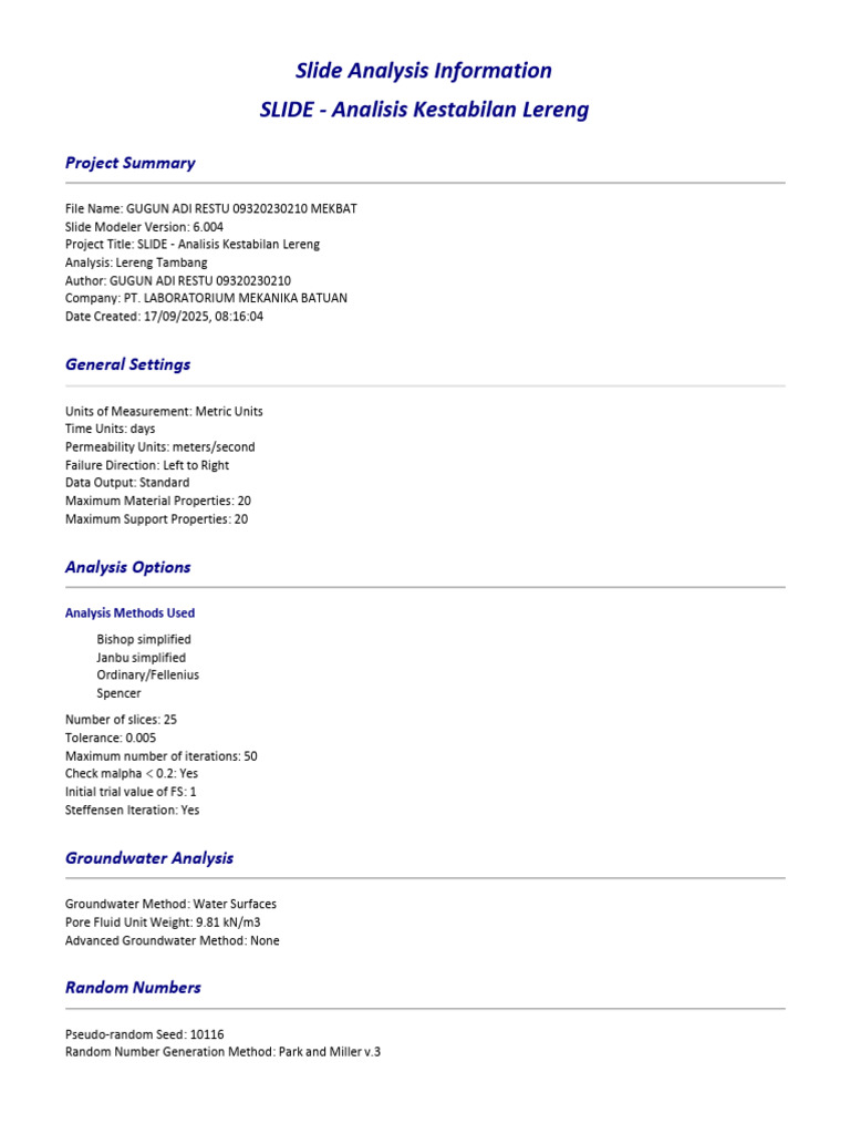 Slide Stability Analysis Report | PDF