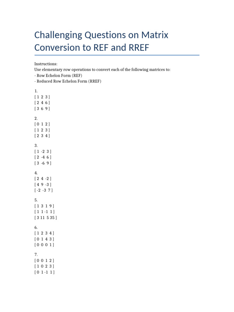 Mat124 Ref Rref Questions | PDF