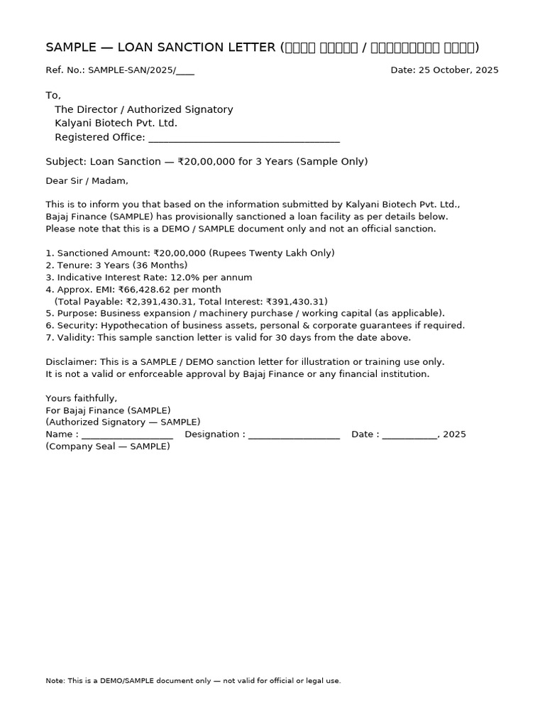Sample Loan Sanction Letter Template | PDF