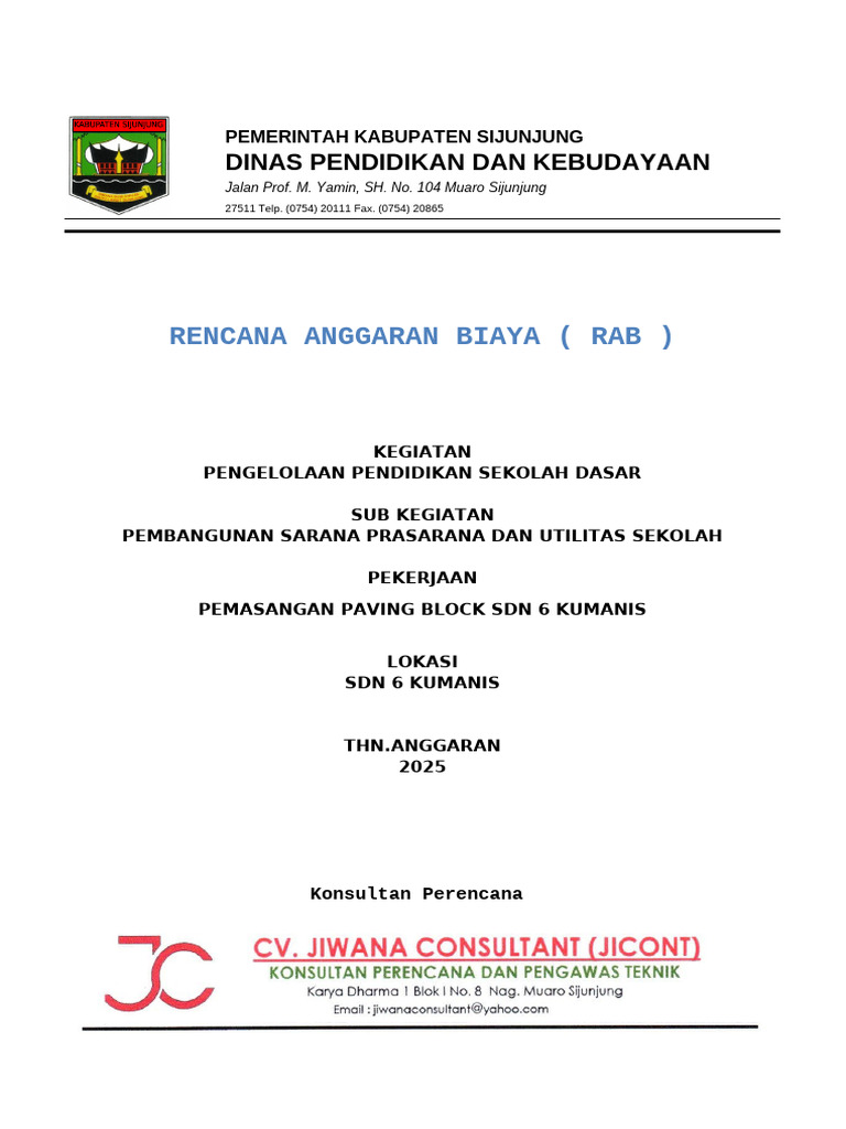 RAB Pemasangan Paving Block SDN 6 KUMANIS | PDF