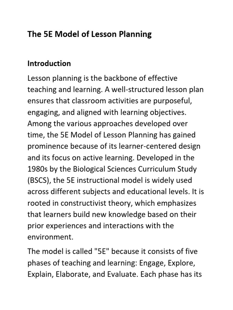 5E Model of Lesson Planning | PDF | Learning | Constructivism ...