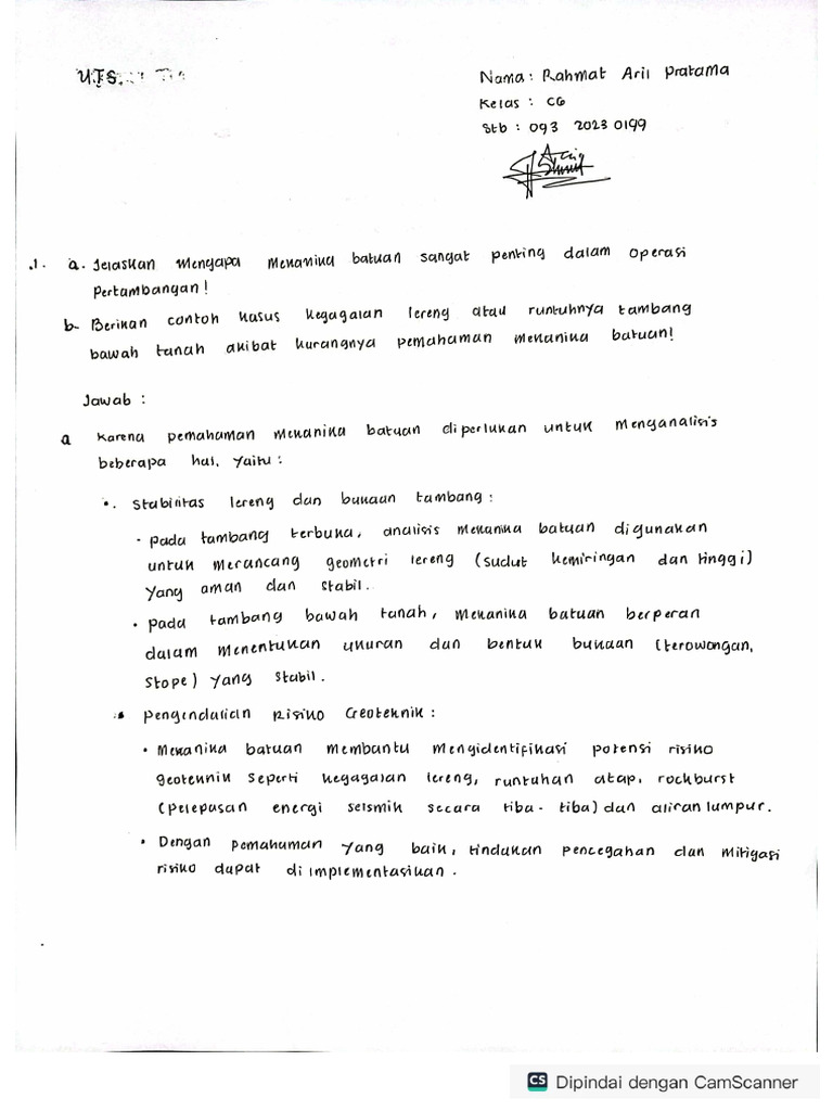 Uts - Mekanika Batuan - Rahmat Aril Pratama | PDF