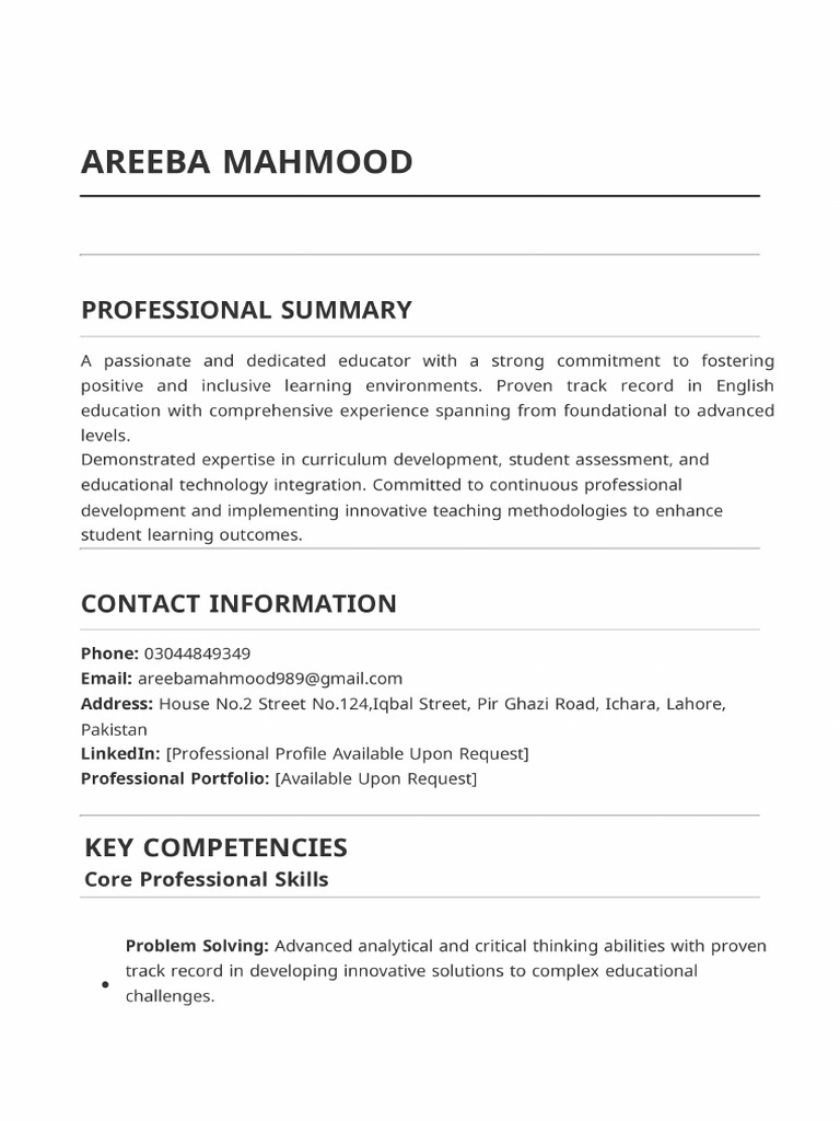 Areeba Mahmood CV | PDF