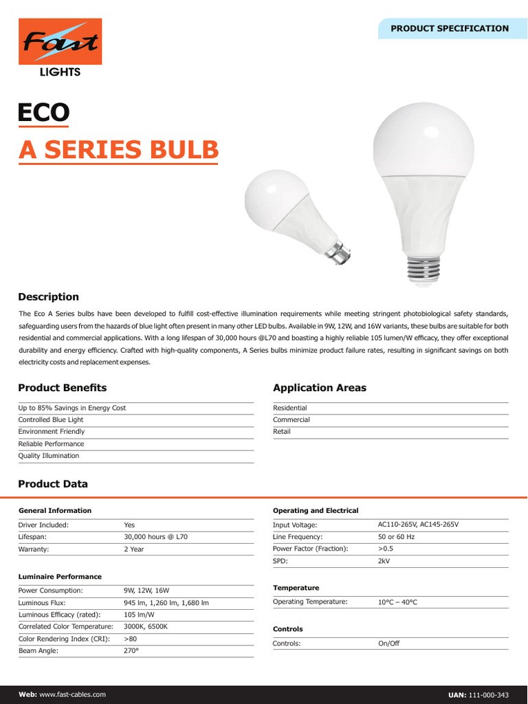Eco A Series Bulb | PDF | Lighting | Light Emitting Diode