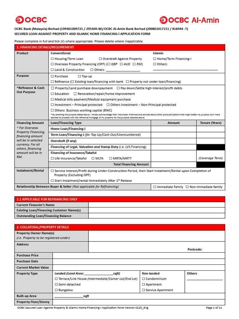 OCBC Property Loan Application Form | PDF | Refinancing | Loans