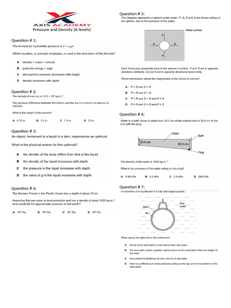 Pressure Density As Worksheet | PDF