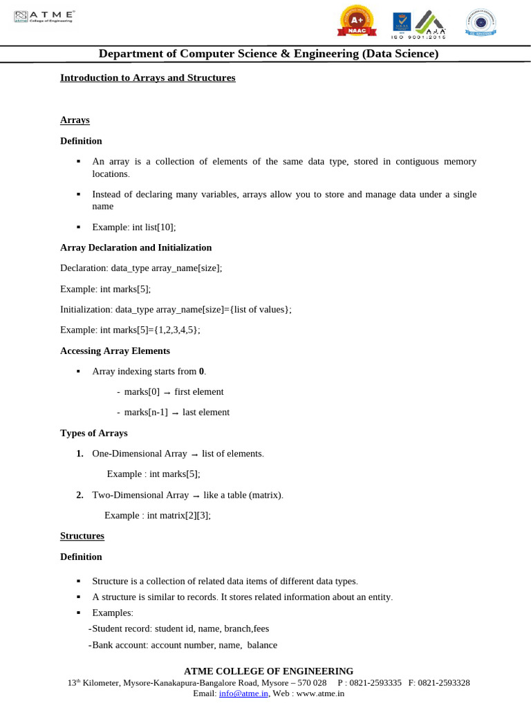Lab-1 - Introductin To Arrays & Structures | PDF | Integer (Computer Science) | Data Type