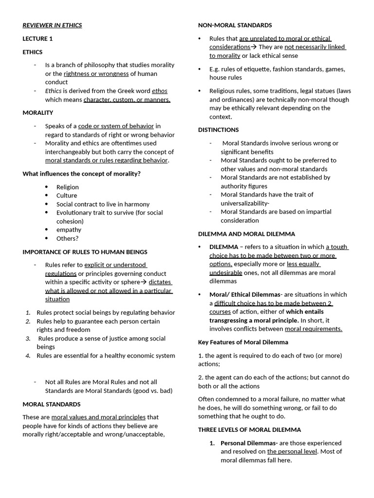 Reviewer in Ethics Lecture 1 3 | PDF | Morality | Relativism