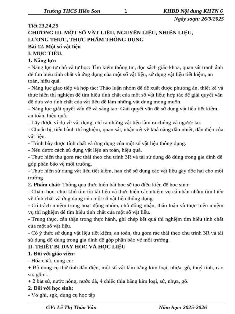 KHTN 6 BAI 12,13 TIET 23-28 | PDF