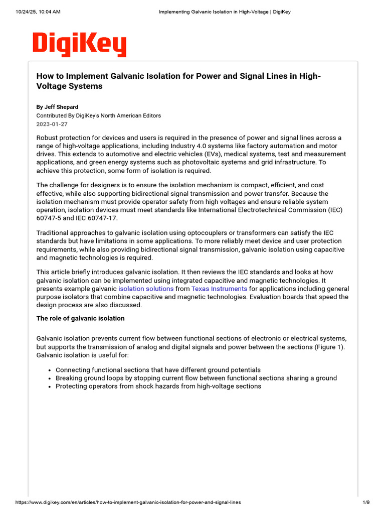 Implementing Galvanic Isolation in High-Voltage - DigiKey | PDF ...