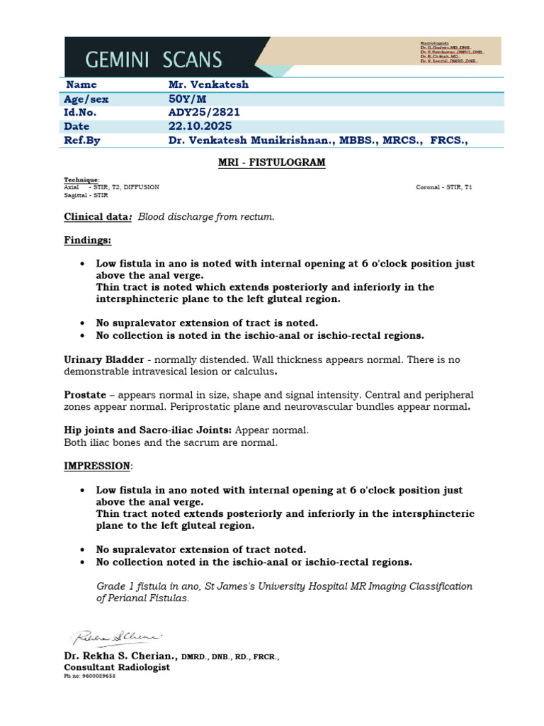 MRI Findings of Low Fistula in Ano | PDF | Medical Specialties