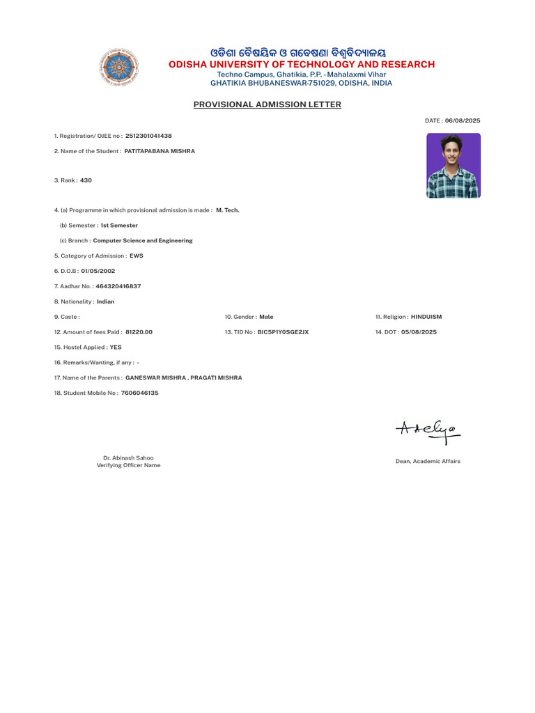Provisional Letter 2512301041438 | PDF