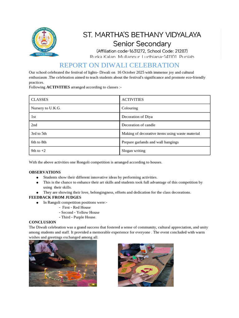 Diwali Celebration Report | PDF