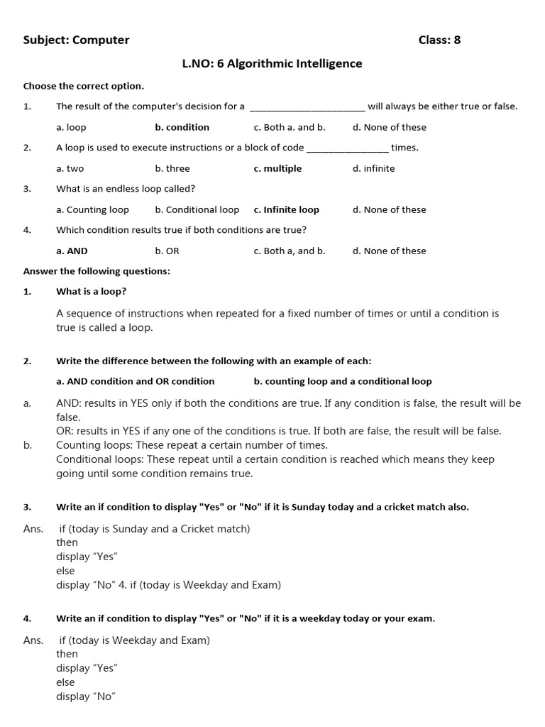 Class 8 Algorithmic Intelligence Guide | PDF