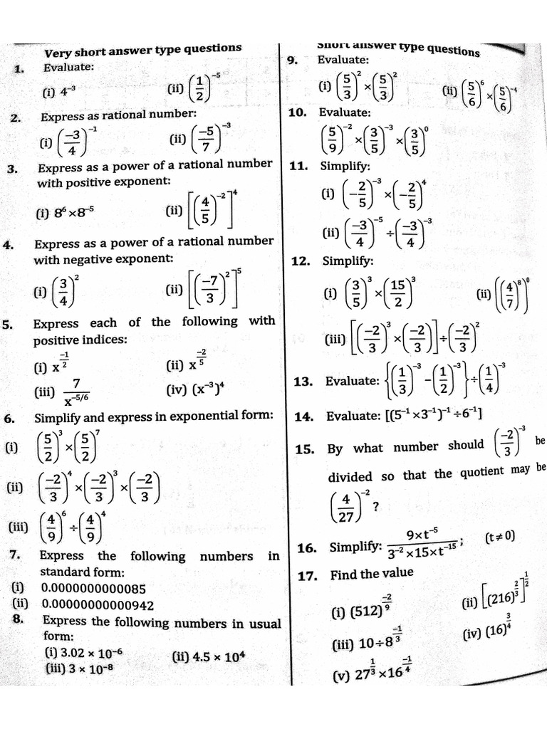 Exponents - Subjective Questions | PDF