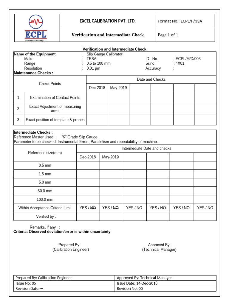 Intermediate Check Results-3 Slip Gauge Calibrator | PDF