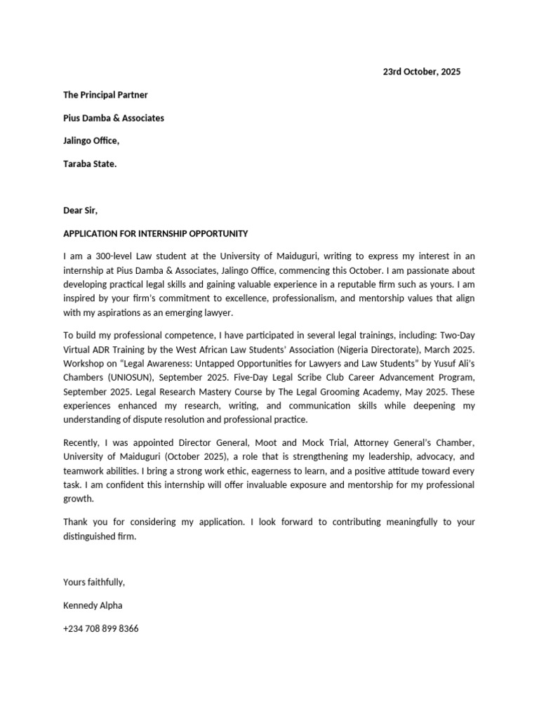 Internship Application Cover Letter | PDF