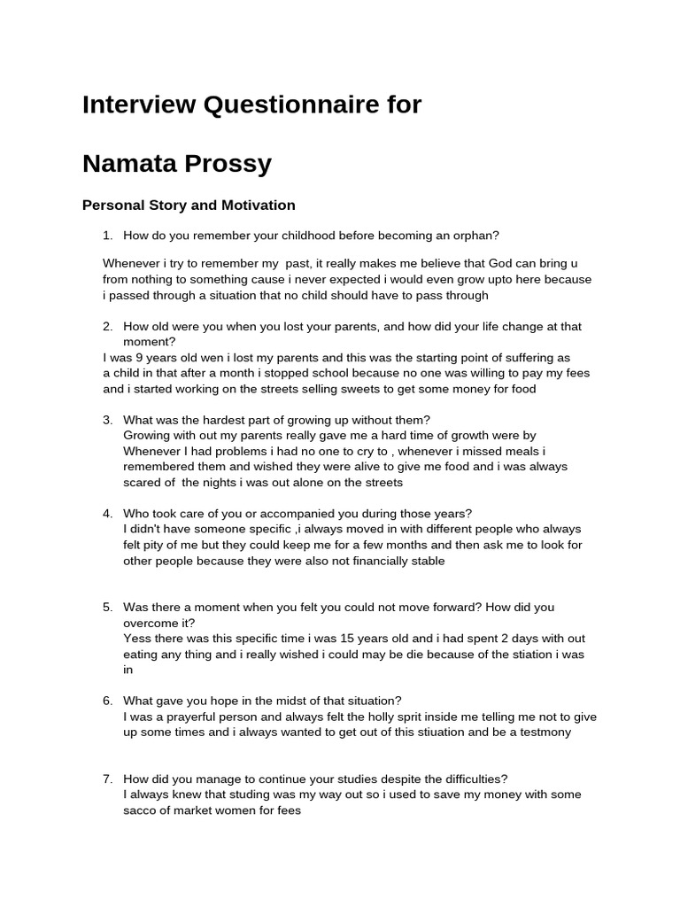 Namata Prossy Interview (Responded) | PDF