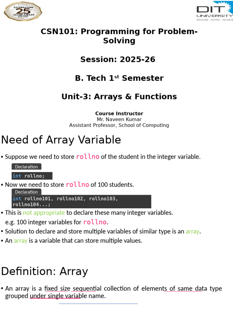 Csn101 Unit 03 | PDF | Parameter (Computer Programming) | Integer (Computer Science)