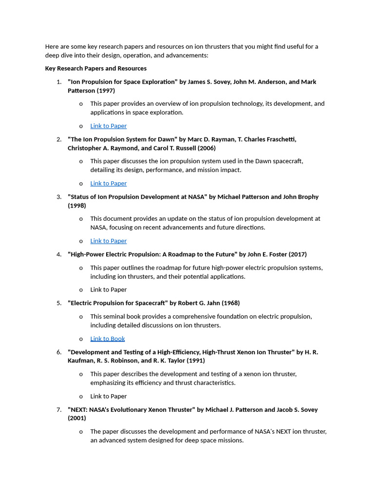 Ionic Thrust Papers | PDF | Spacecraft Propulsion | Dawn (Spacecraft)