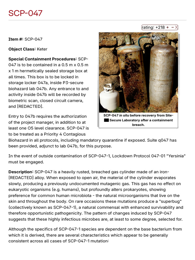 SCP Foundation: SCP-047 | PDF | Infection | Bacteria