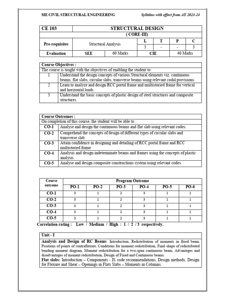 Syllabus - Structural Design | PDF | Bending | Beam (Structure)