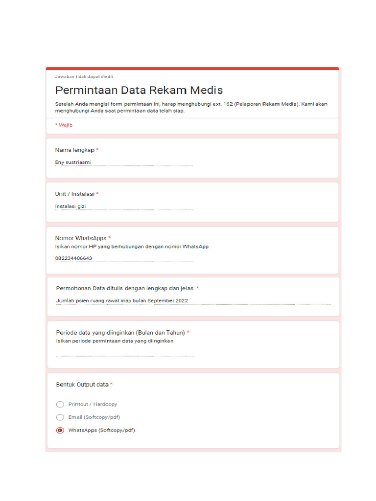 Sampel Contoh Permintaan Data Internal | PDF