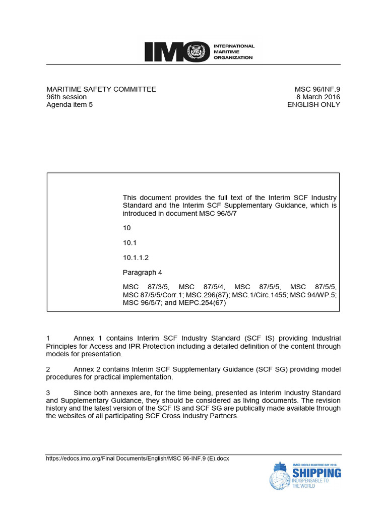 MSC 96-InF.9 - Ship Construction File Industry Standard (SCF Is) and ...