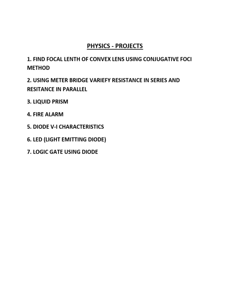 Simple Physics Project Ideas | PDF