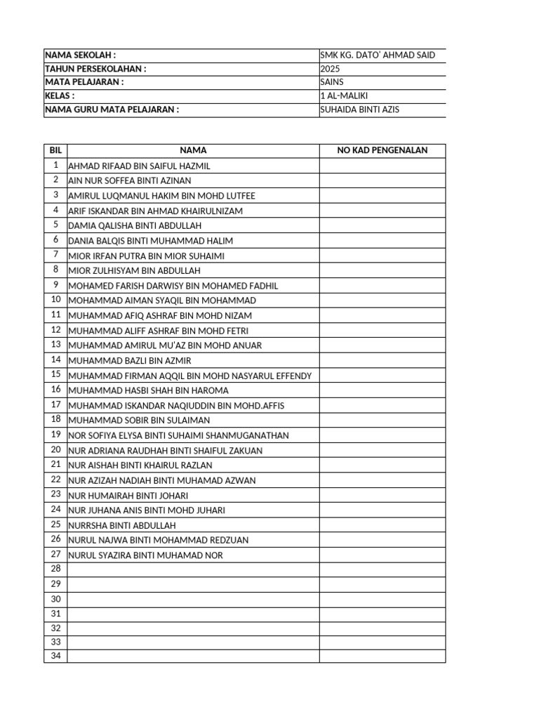 Borang Rekod Transit Tingkatan 1 | PDF
