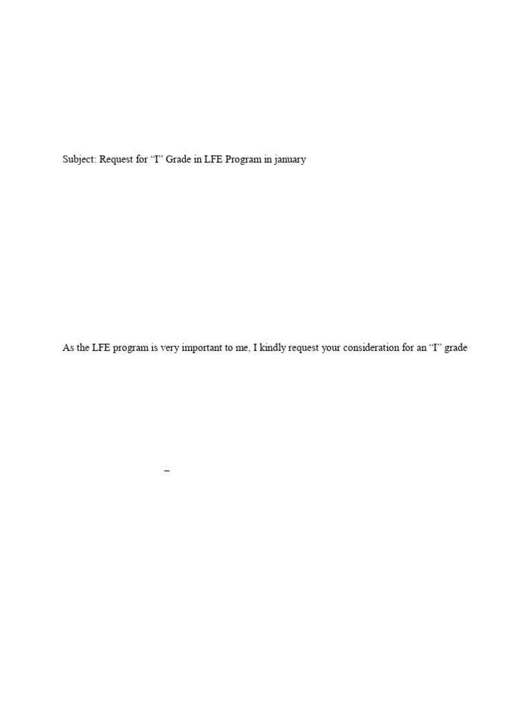 Request For I Grade LFE Program Final | PDF