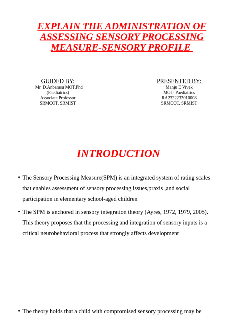 Sensory Processing Measure Overview | PDF | Perception | Sensory ...