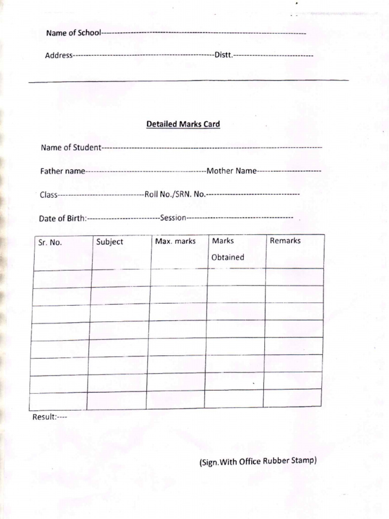 Privous Year Report Card Performa | PDF